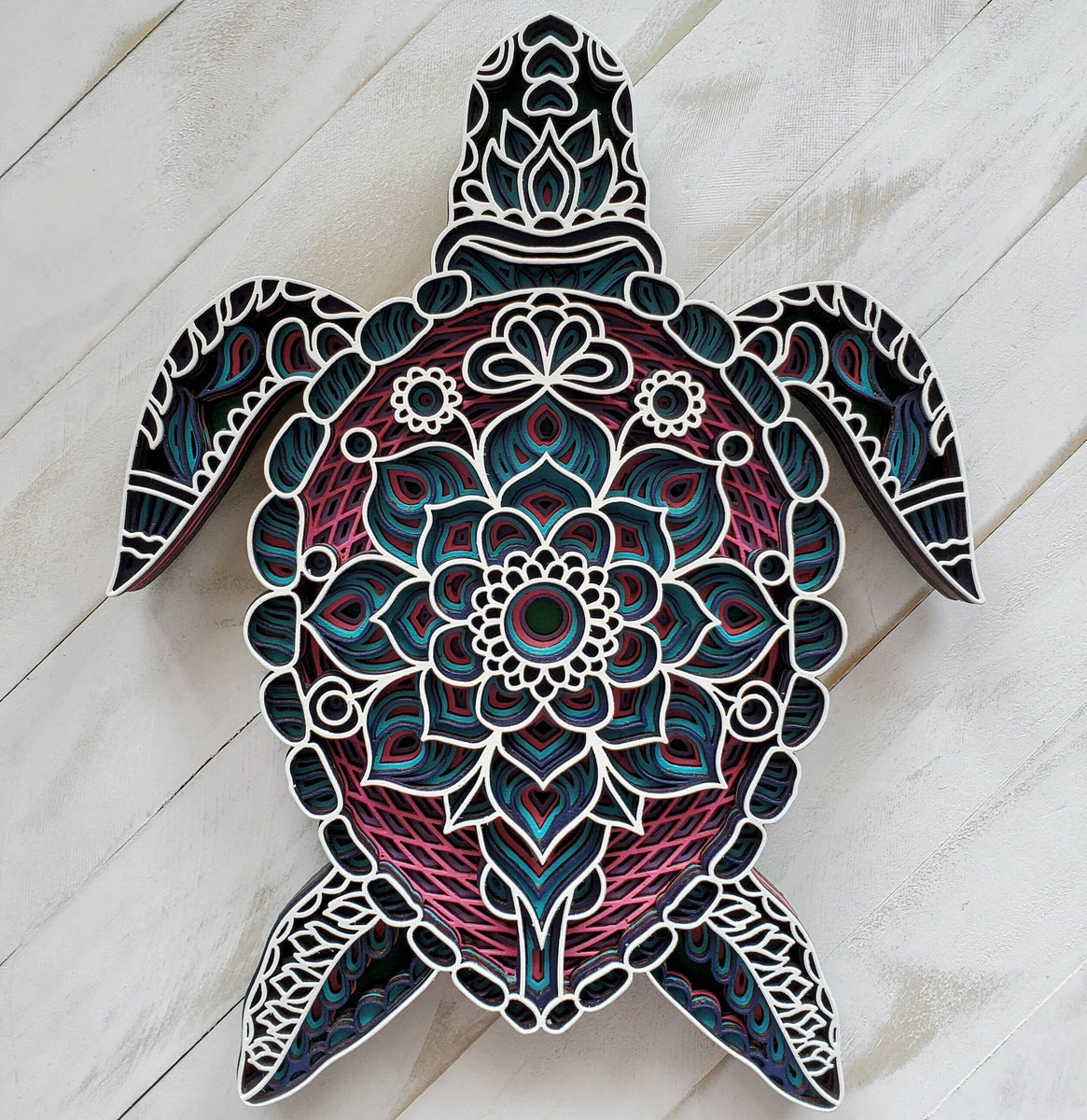 Turtle (Honu) 6 Layer Wood Mandala, Tropical Boho Turtle Wall Decor, G ...